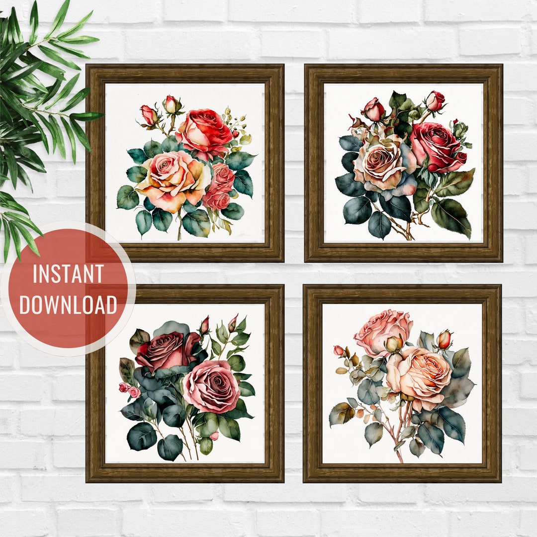 Set of 4 Beautiful Vintage Rose Images Floral Prints - Etsy