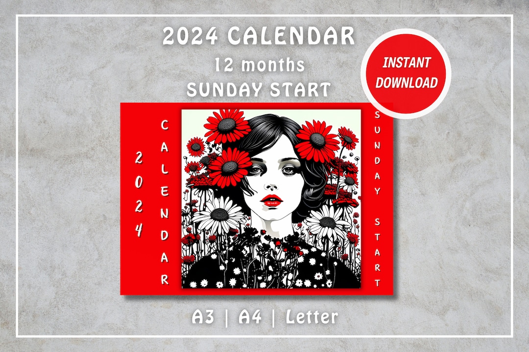 2024 Sunday-start Calendar 2024 Printable Calendar Landscape - Etsy