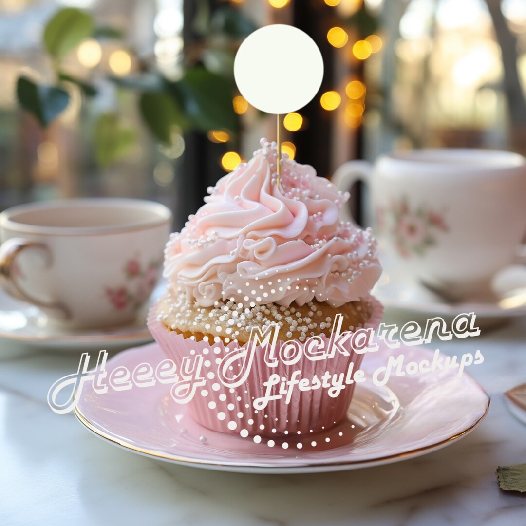 ROUND CUPCAKE TOPPER Mockup Pink Birthday Decor Adult Birthday Party ...