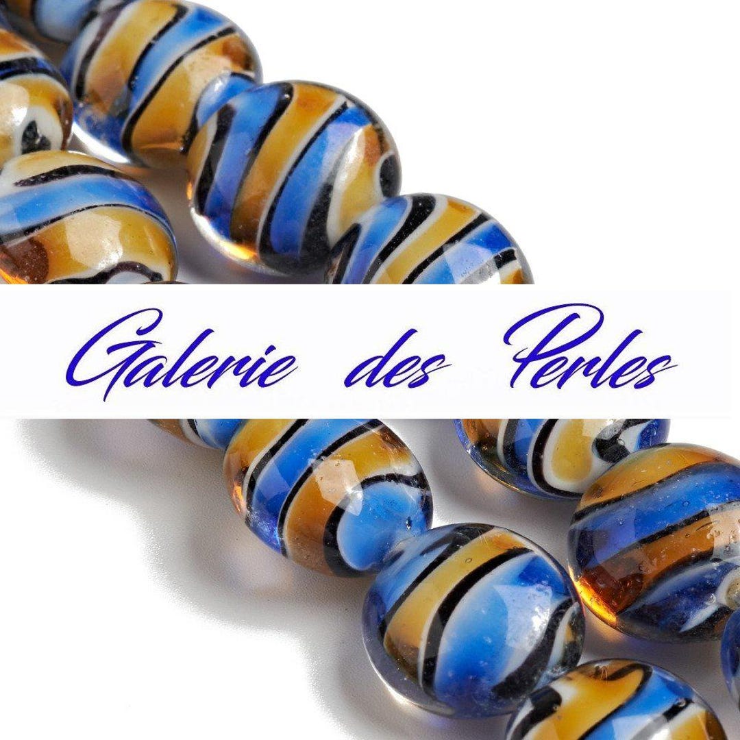 MURANO Glass Beads ITALY 16mm Painted Patterns Set Flat Round Beads ...