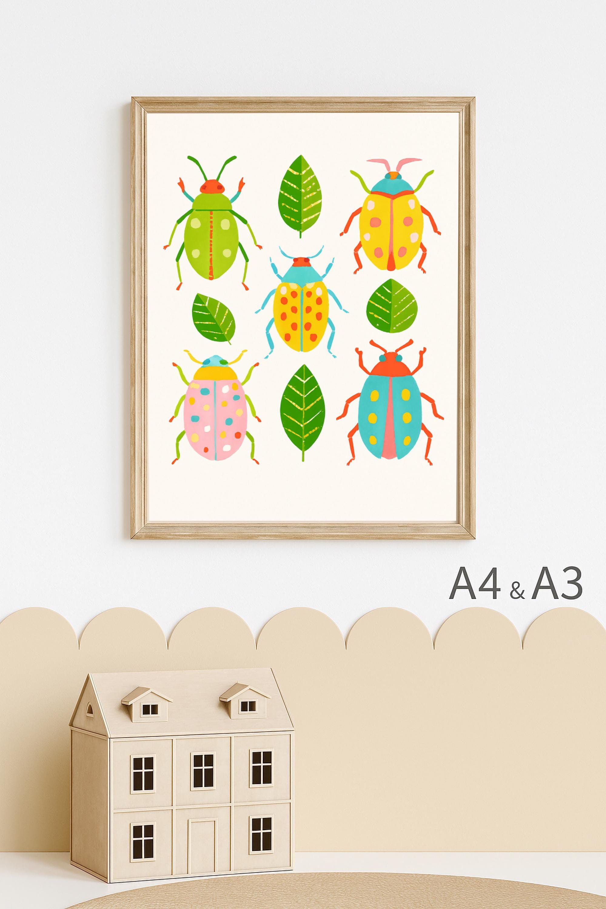 Digital Download - Colorful Beetles Art – Whimsical Insect Wall Art for ...