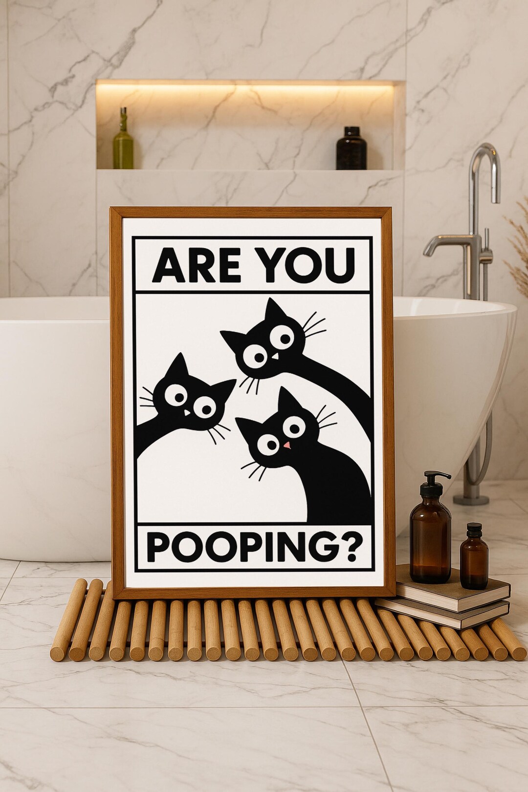 Funny Cat Bathroom Poster – “are You Pooping?” | Black Cat Wall Art ...