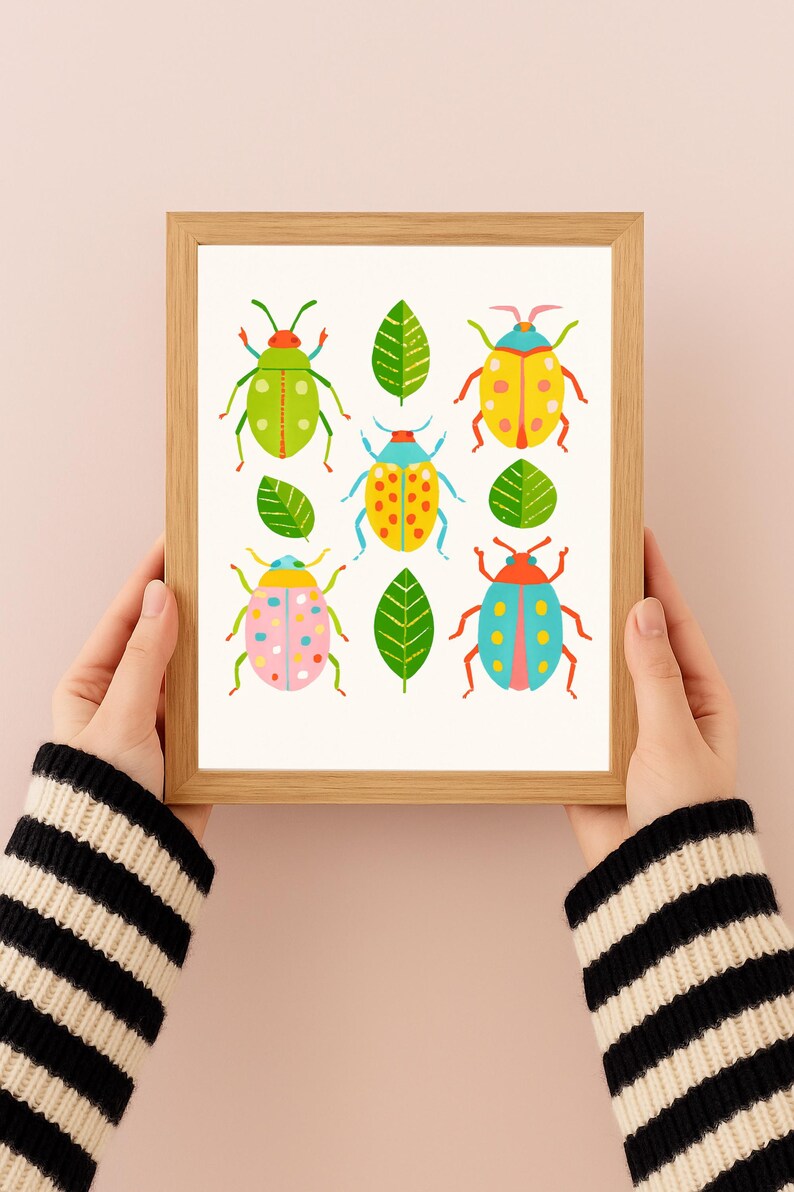Colorful Beetles Art Print – Whimsical Insect Wall Art for Kids Room or ...