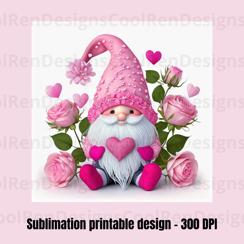 Valentine Gnome Clipart PNG Valentines Day Cute Pink Gnome Roses Heart ...