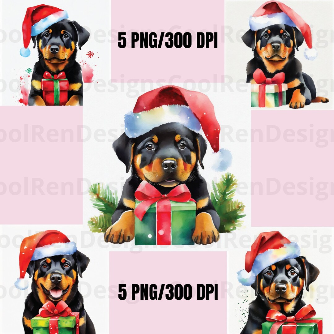 Christmas Dog Rottweiler PNG Watercolor Clipart Set Christmas - Etsy