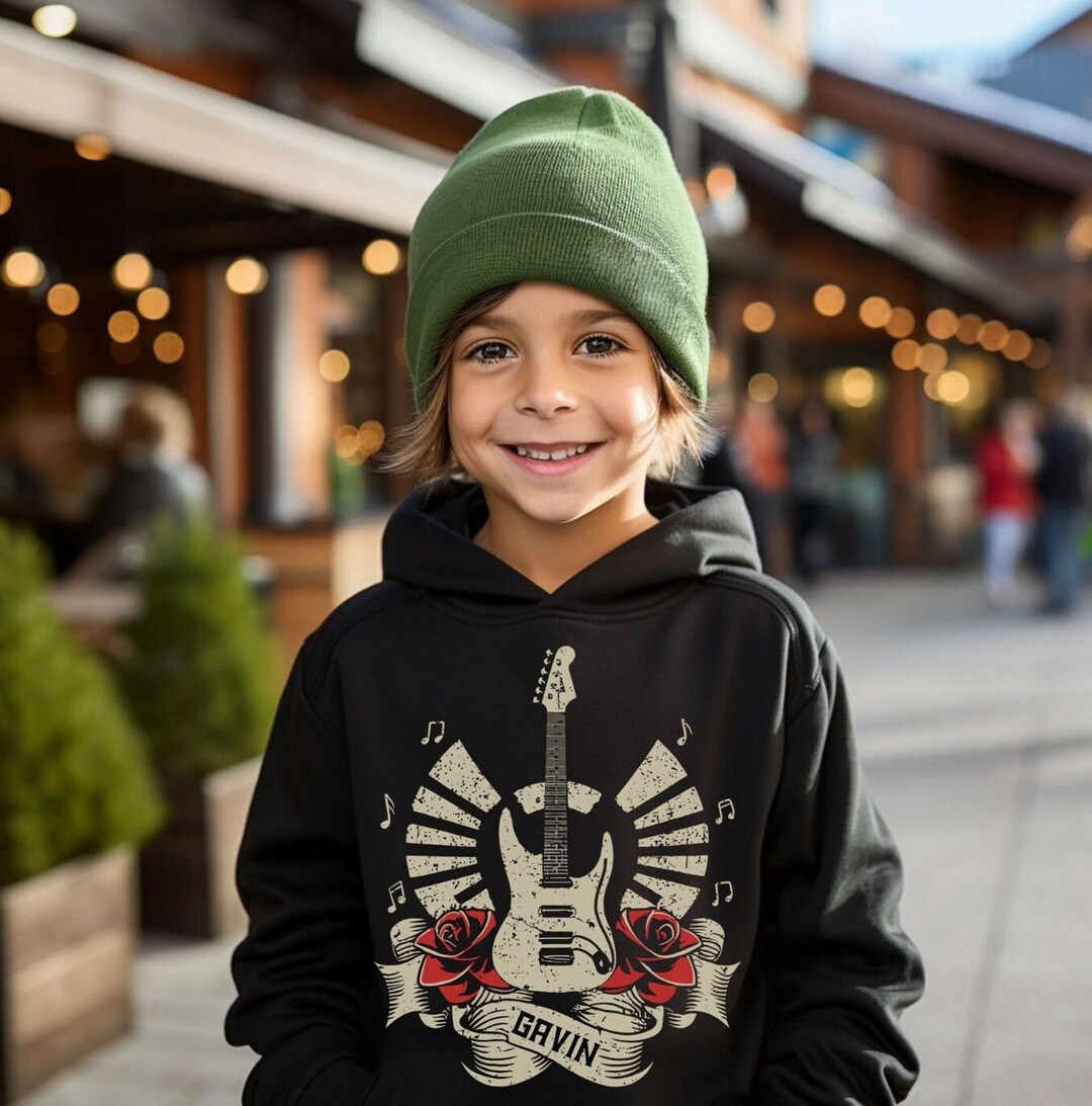 Kids Rock N Roll Custom Shirt, Guitar Personalized Name Tshirt Birthday ...