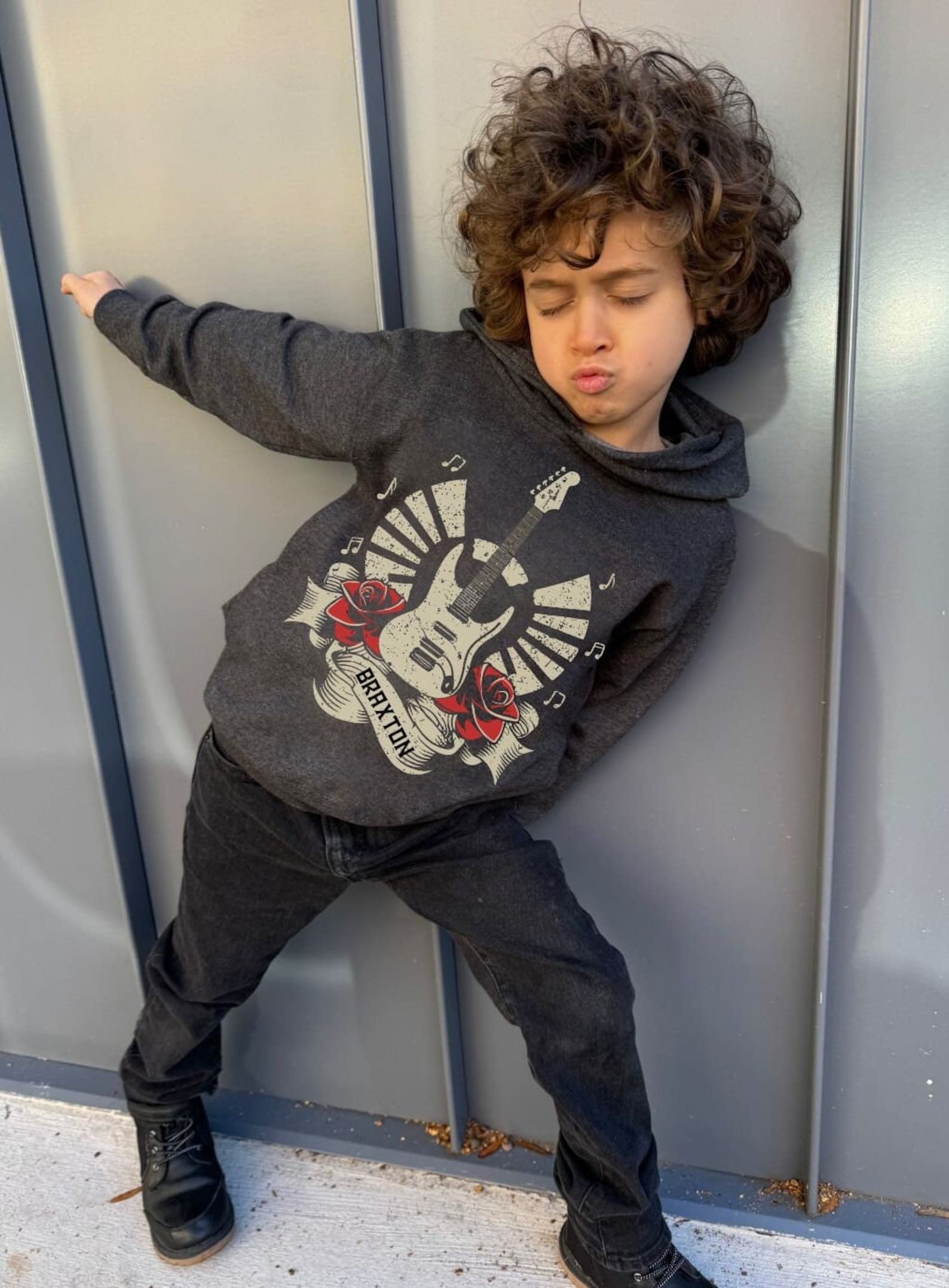 Personalized Toddler Boy Rock N Roll Hoodie, Guitar Custom Name Shirt ...