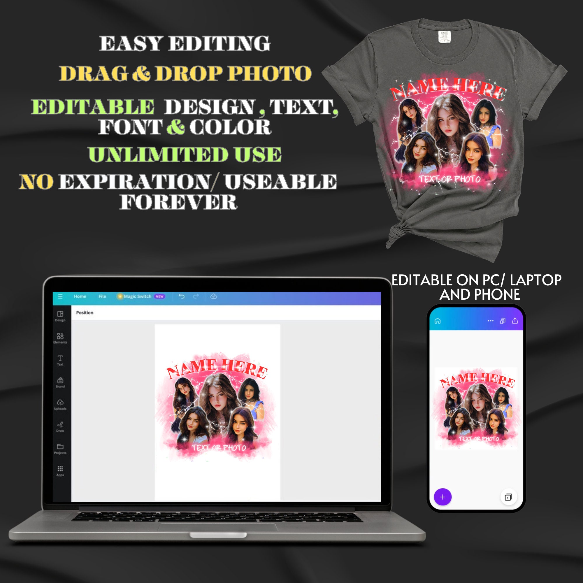 Customize Text Bootleg Idea, Red Color Editable TEMPLATE, CUSTOM Your ...