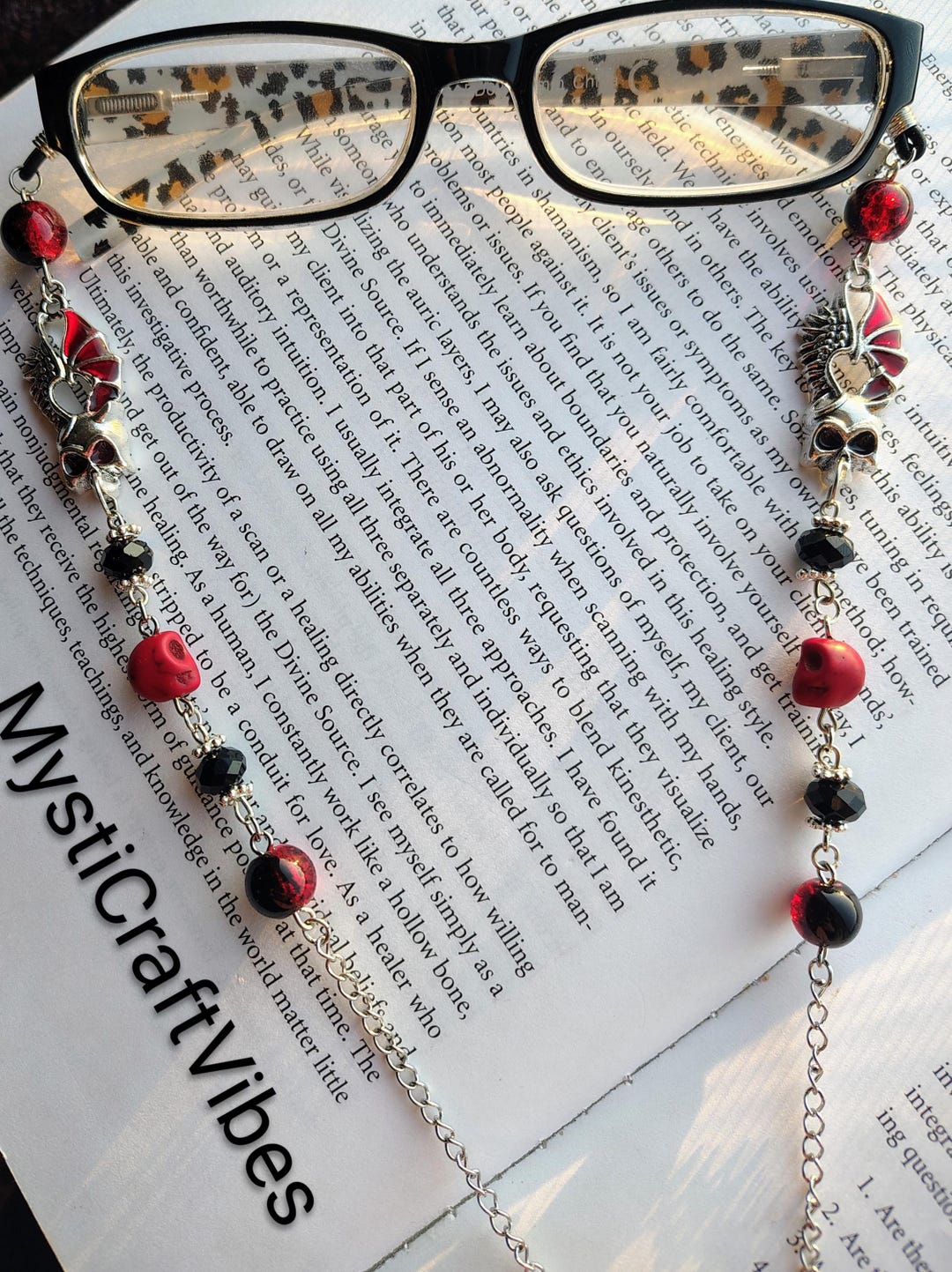 Gothic Skull Eyeglass Chain | Beaded Red & Black Glasses Holder Strap ...