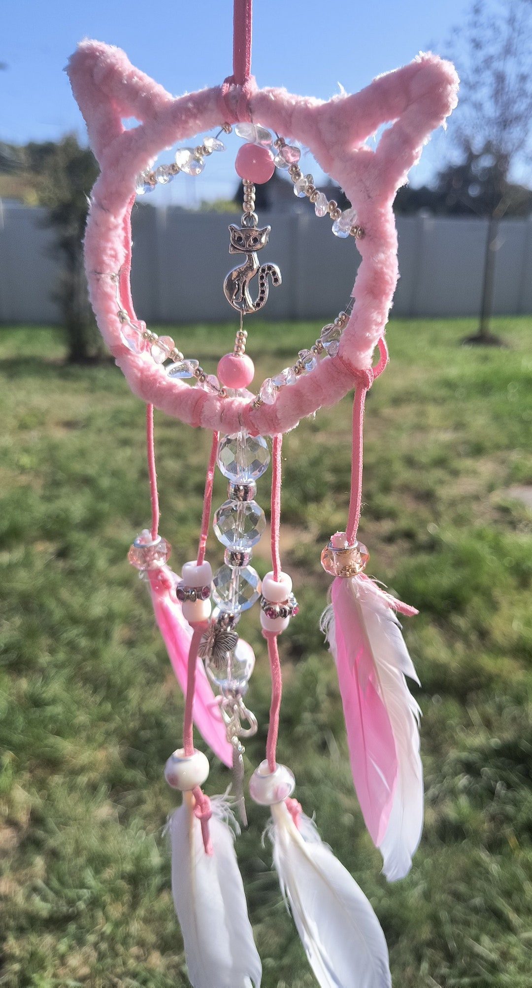 Pink Cat Dreamcatcher With Clear Quartz Healing Crystal - Etsy