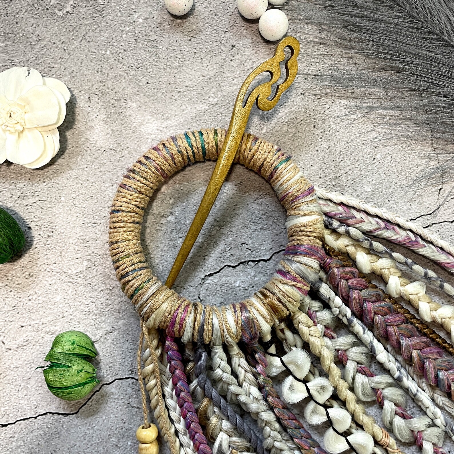 Colorful and White Braids dreads Ring in Bohemian Style With Textured ...