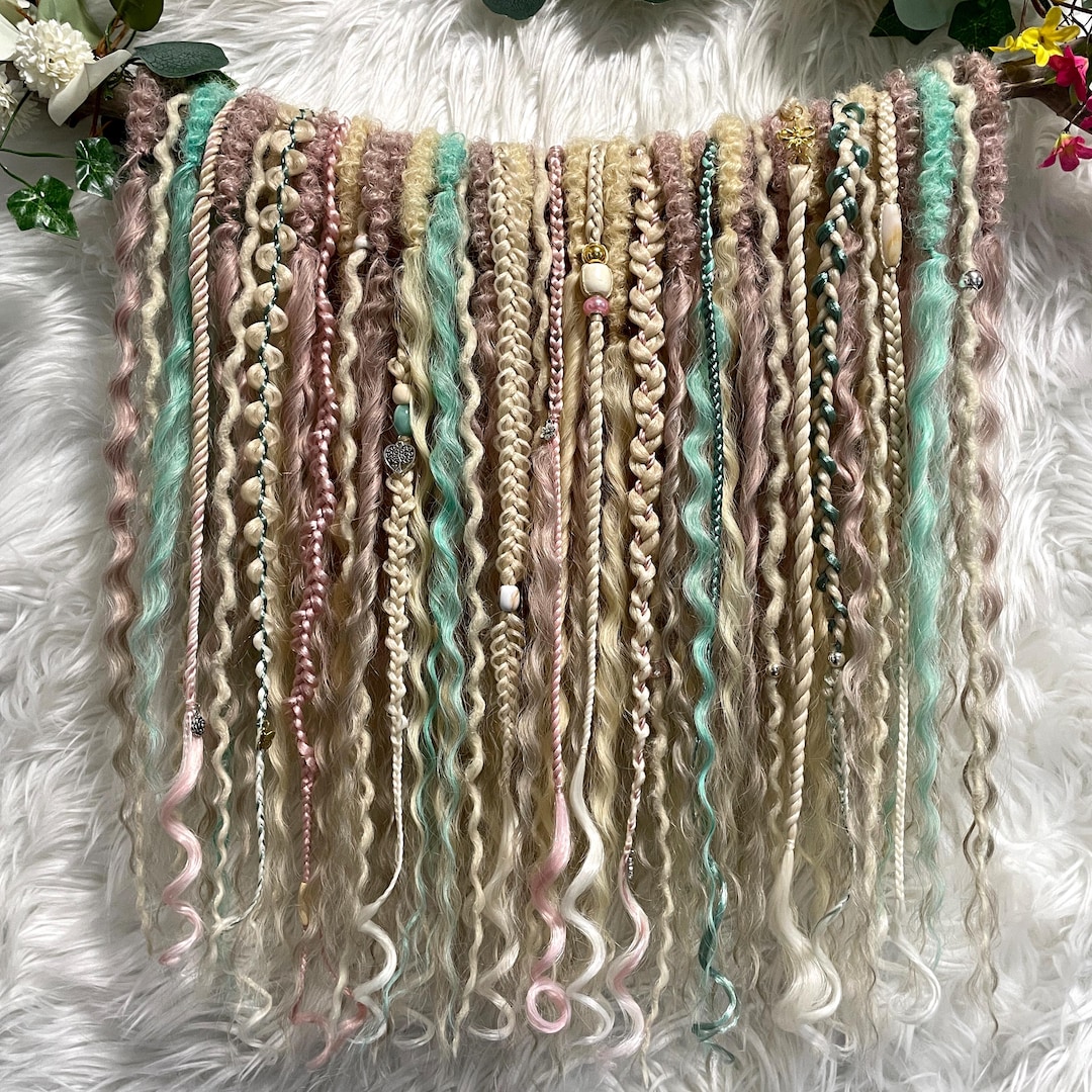 Push up Curls, Boho Braids and Curly Dreads Set, Blonde, Mint, Pink ...