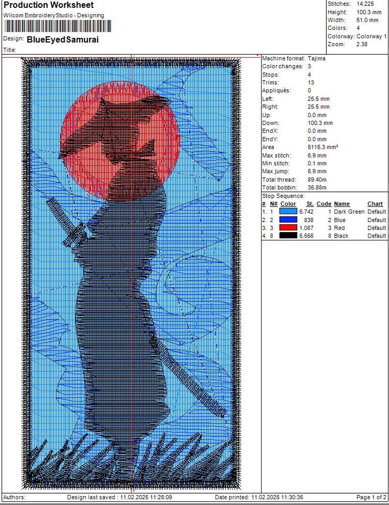 Samurai Anime Inspired Embroidery Design - Digital Machine Embroidery ...