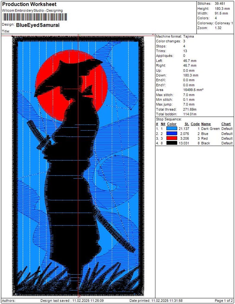 Samurai Anime Inspired Embroidery Design - Digital Machine Embroidery ...