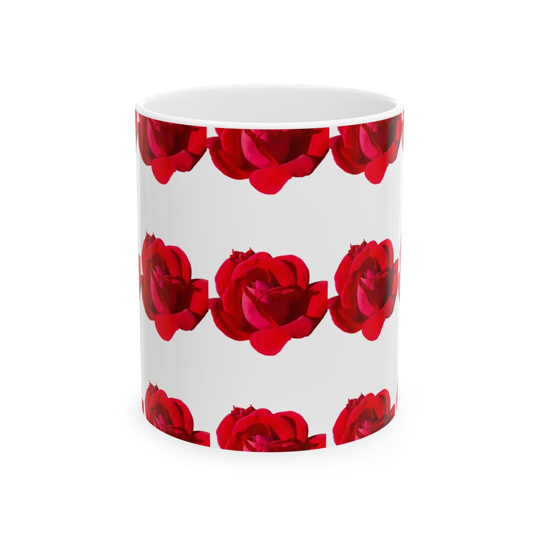 Red Rose Ceramic Mug, Floral Coffee Cup, 11oz - Etsy