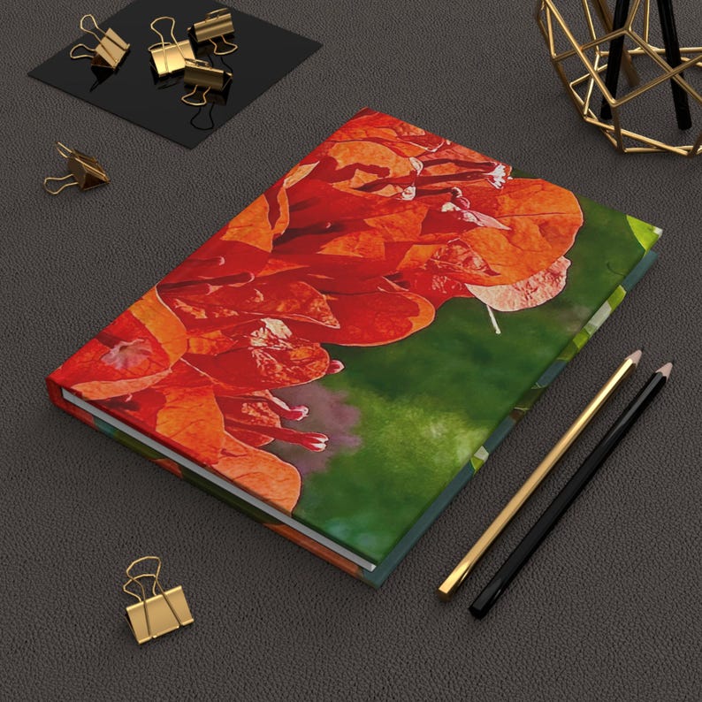 Orange Bougainvillea Hardcover Journal, Lined Paper Notebook - Etsy