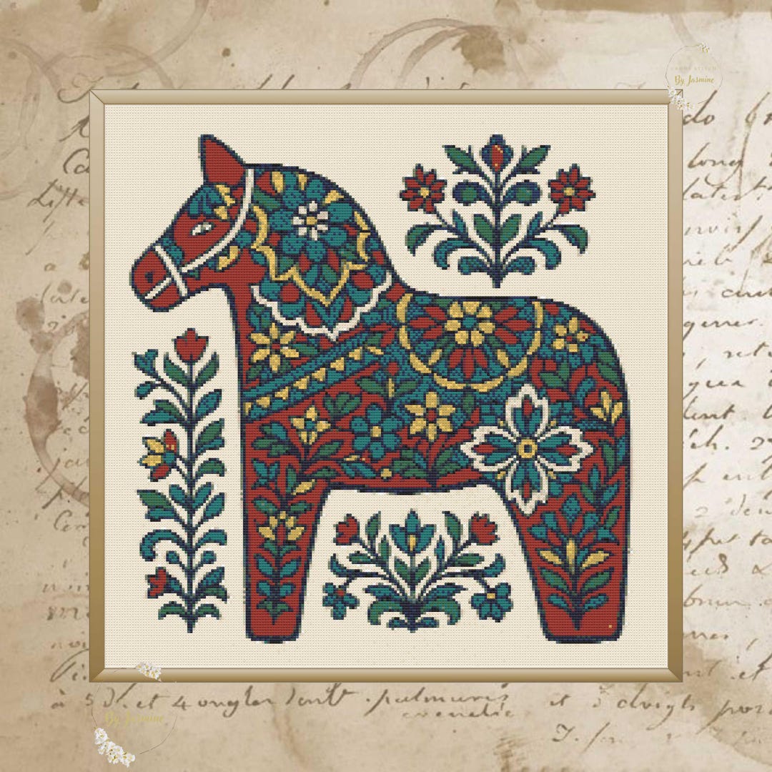 Dala Horse Cross Stitch Pattern – Scandinavian Folk Embroidery Design ...