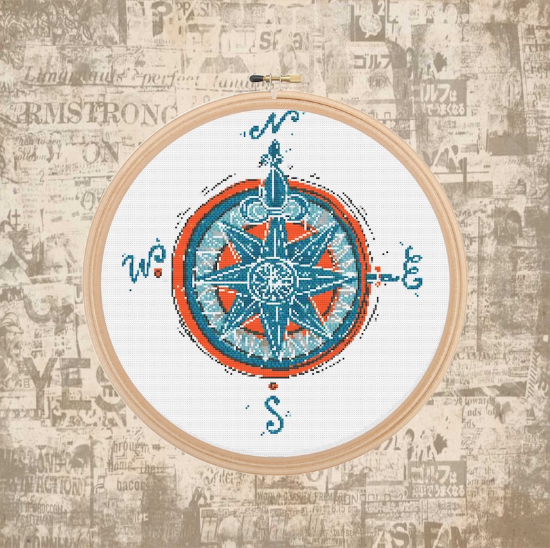 Drawn Map Compass Cross Stitch Pattern Embroidery - Etsy