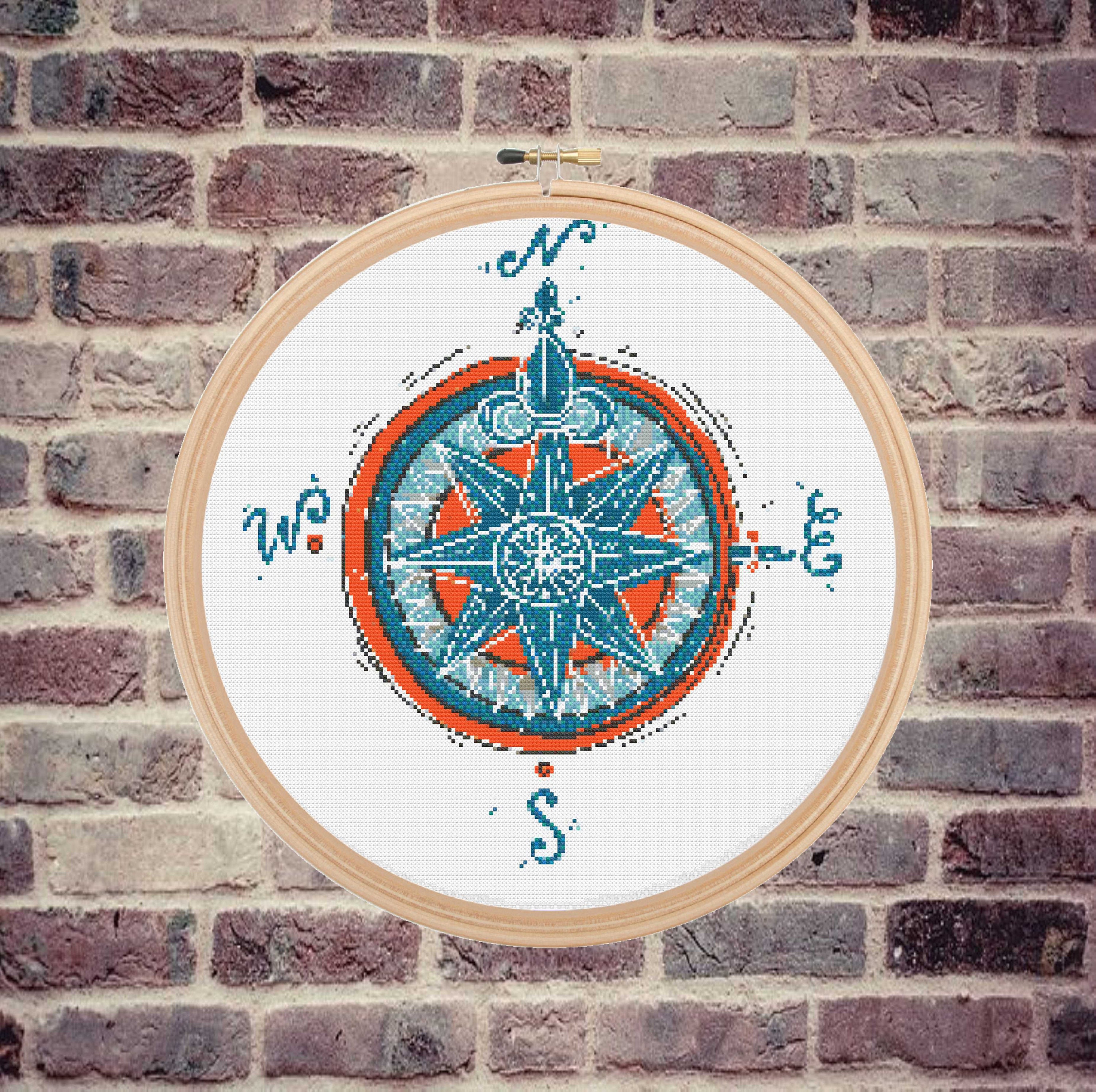 Drawn Map Compass Cross Stitch Pattern Embroidery - Etsy