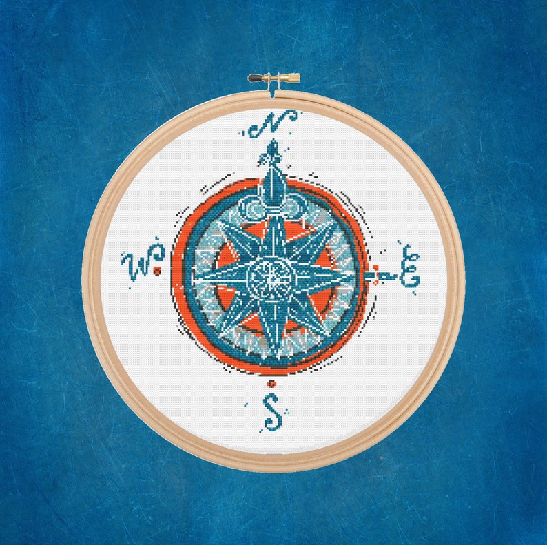 Drawn Map Compass Cross Stitch Pattern Embroidery - Etsy