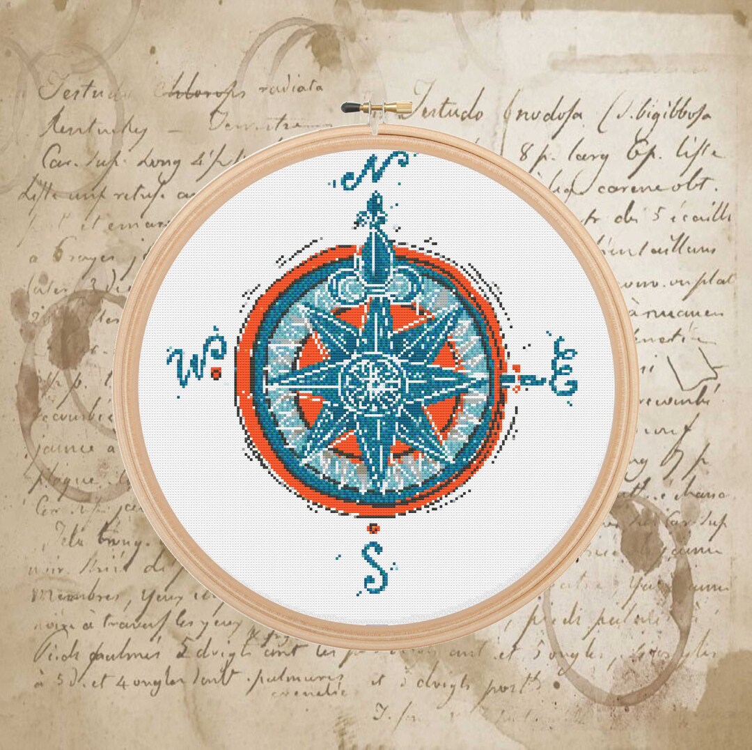Drawn Map Compass Cross Stitch Pattern Embroidery - Etsy