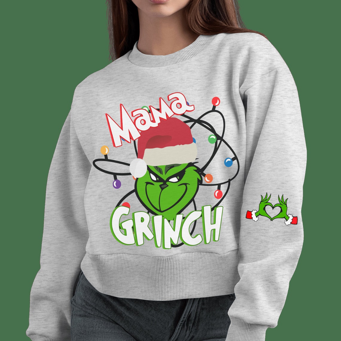 Mama Grinch With Christmas Lights and Heart Hands for Kids Names, 300 ...