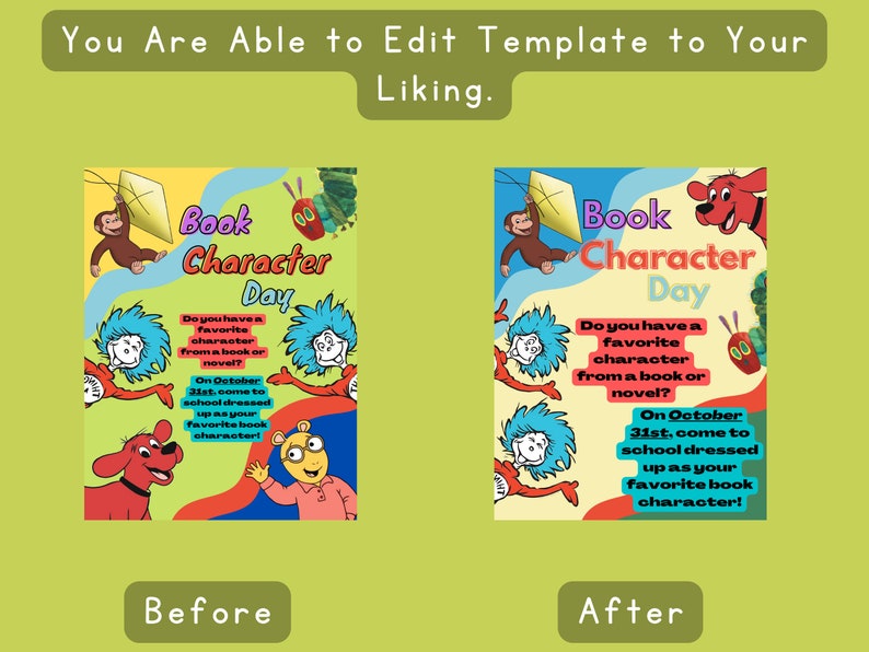 Great for Canva Beginners: Customizable Book Character Day Flyer for ...