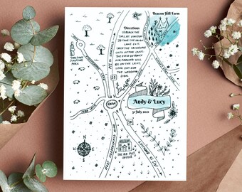 Custom Wedding Map Art, Illustrated Map for Wedding Gift, Personalised ...