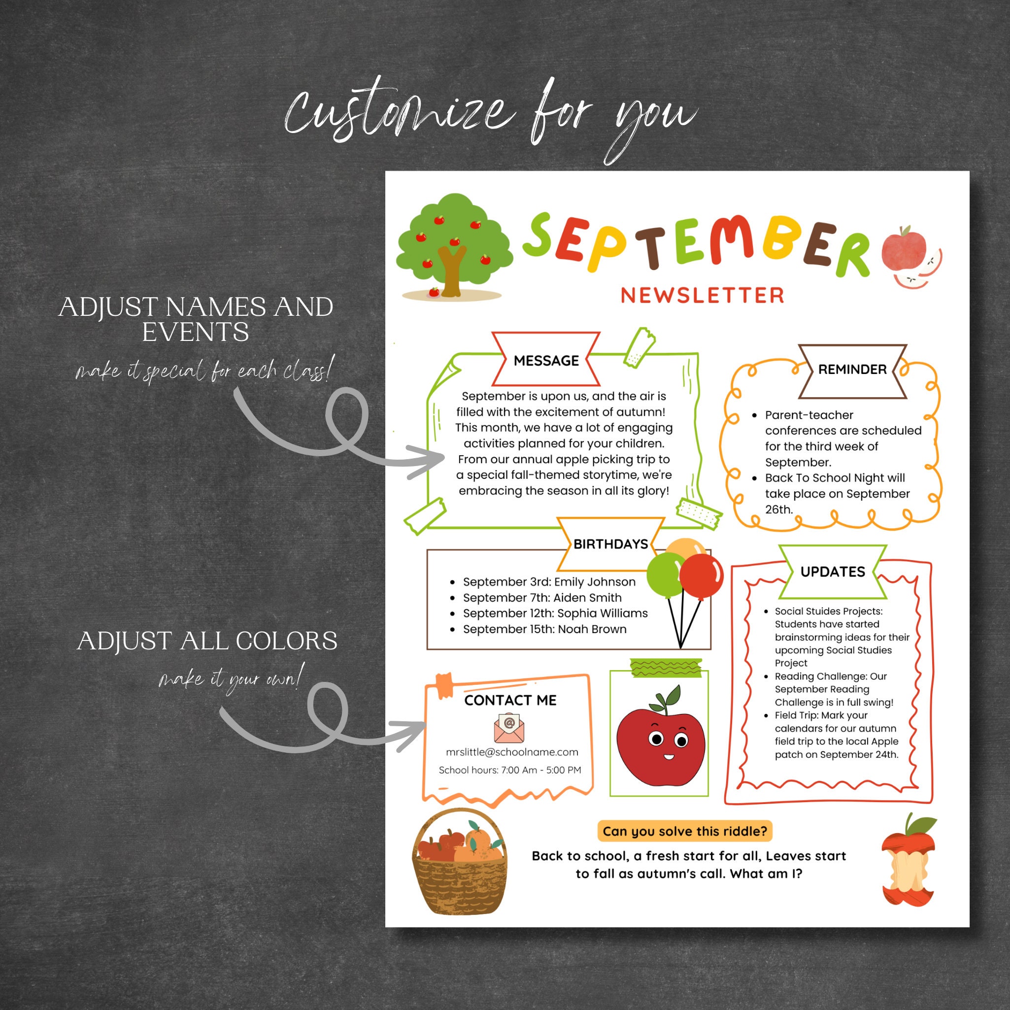 Newsletter Template, Editable Newsletter, Monthly Newsletter, School ...