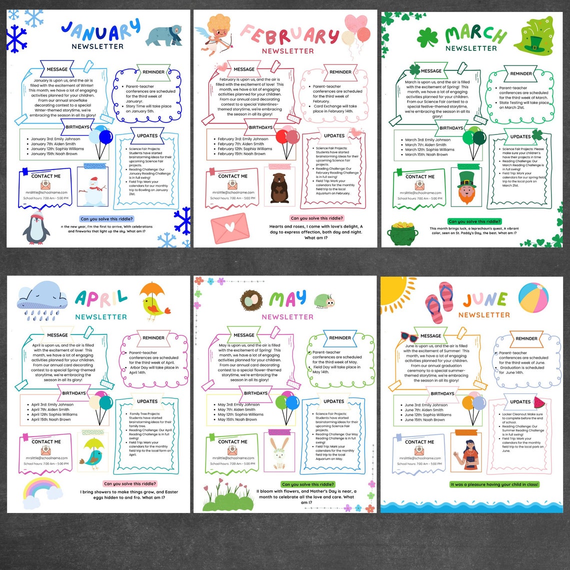 Newsletter Template, Editable Newsletter, Monthly Newsletter, School ...