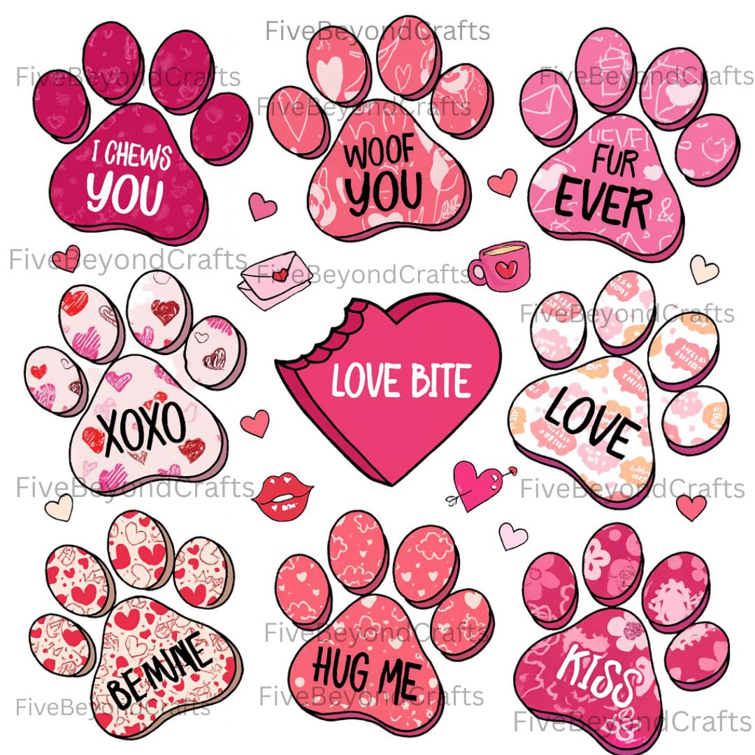 Dog Paw Valentine PNG Bundle, Cute Pet Lover Clipart, Paw Print Love ...