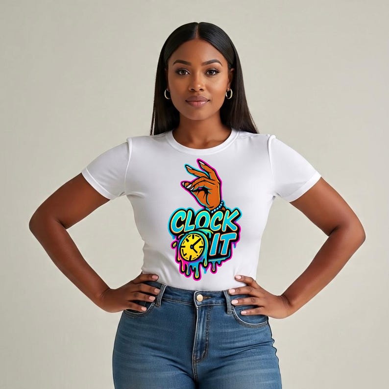Clock It Shirt Design • Neon Graffiti Slang PNG • Streetwear Trending ...
