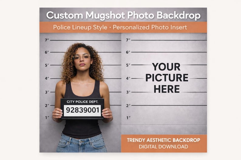 Custom Mugshot Photo Backdrop Digital Download, Personalized Picture ...