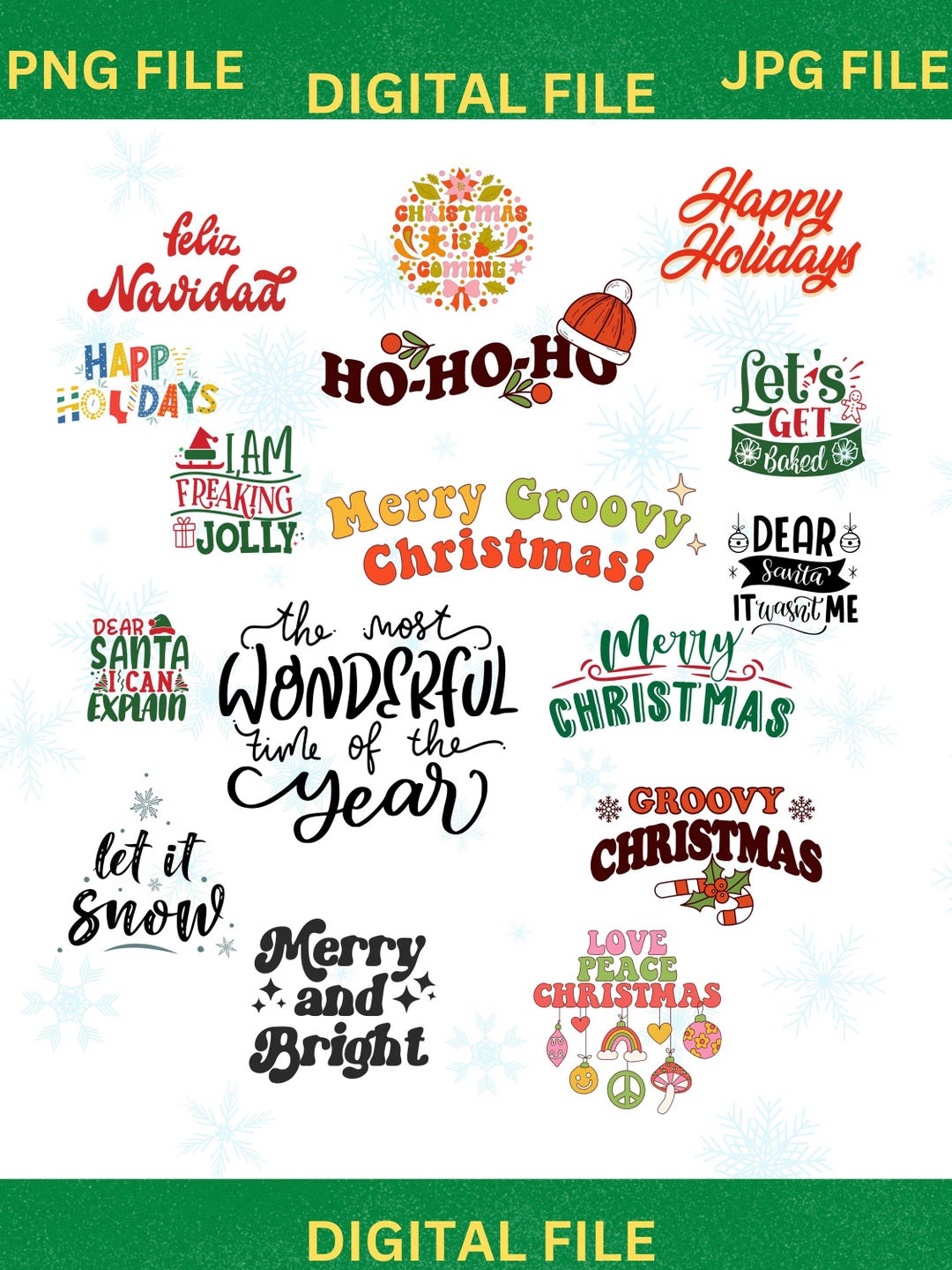 Merry Christmas, Groovy Designs, PNG File, Digital File, Funny Saying ...