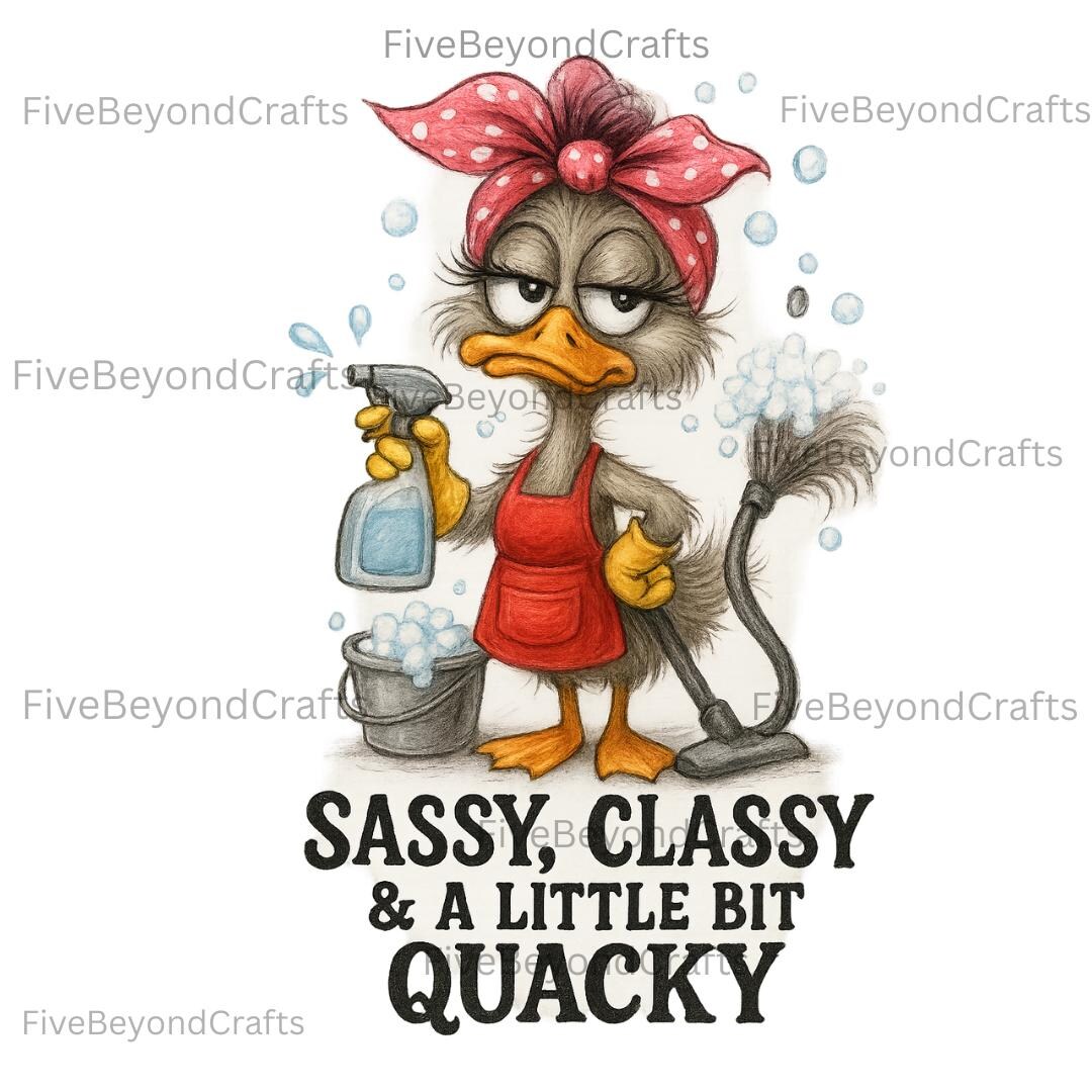 Funny Sassy Cleaning Duck PNG | Retro Housewife Cartoon Sublimation ...