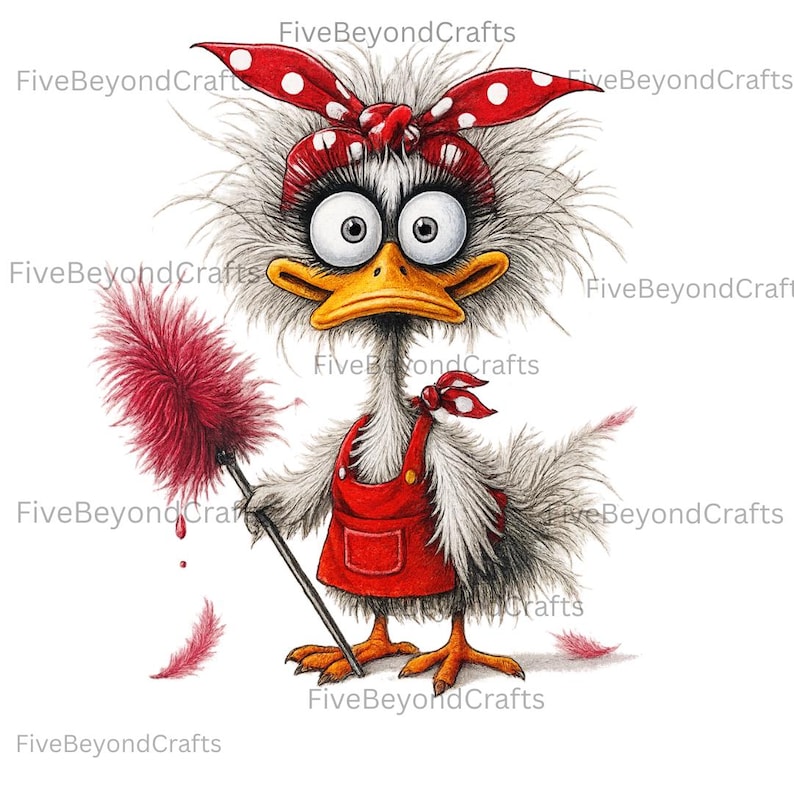 Funny Cartoon Duck Cleaning T-shirt Design | Digital Download PNG for ...