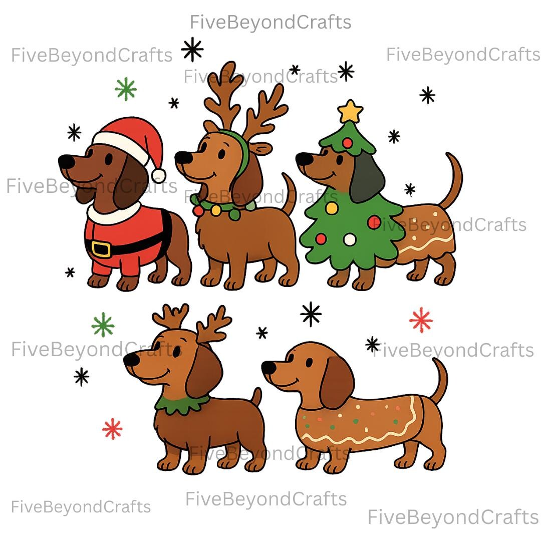 Cute Christmas Dachshund Clipart Bundle, Funny Dog Holiday PNG, Santa ...