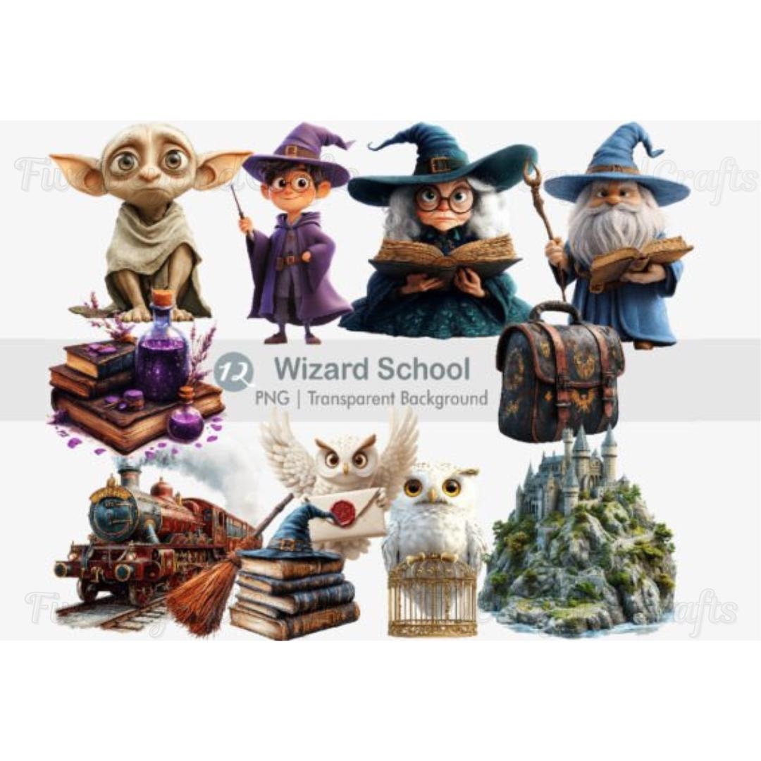Wizard School Clipart PNG Bundle, Halloween Clipart, Watercolor Witch ...