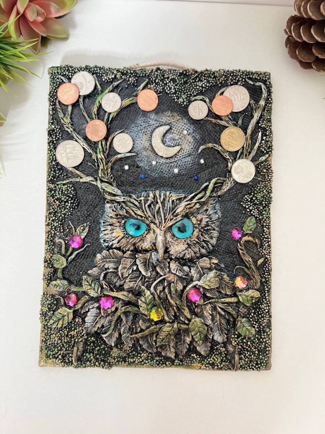 Night Owl Wall Key Holder Organizer | Key Hanger Rack | Entryway Decor ...