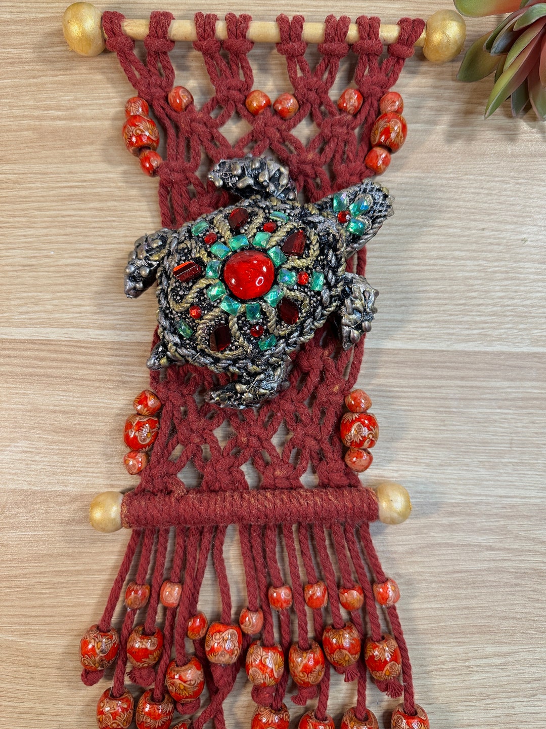 Handmade Macrame Turtle Wall Hanging: Rhinestone Ceramic Clay Art - Etsy