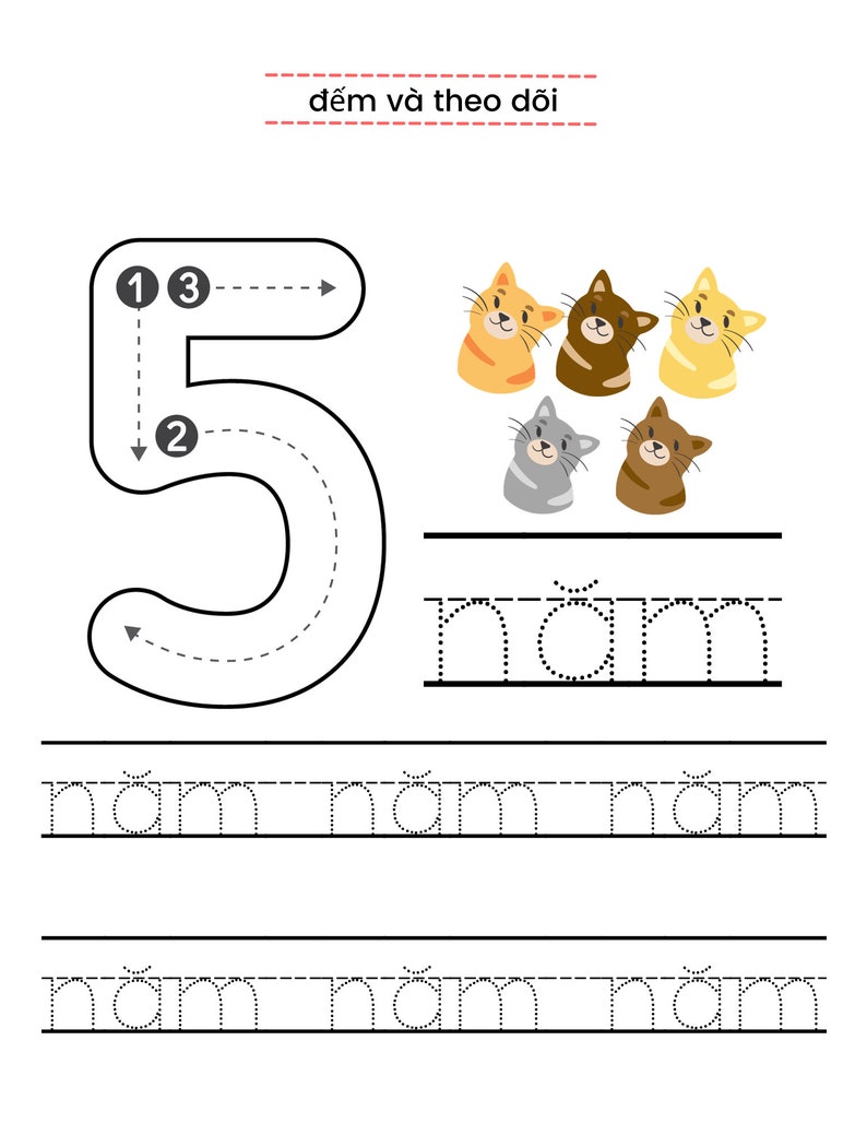 Vietnamese Number Tracing Worksheets - Etsy