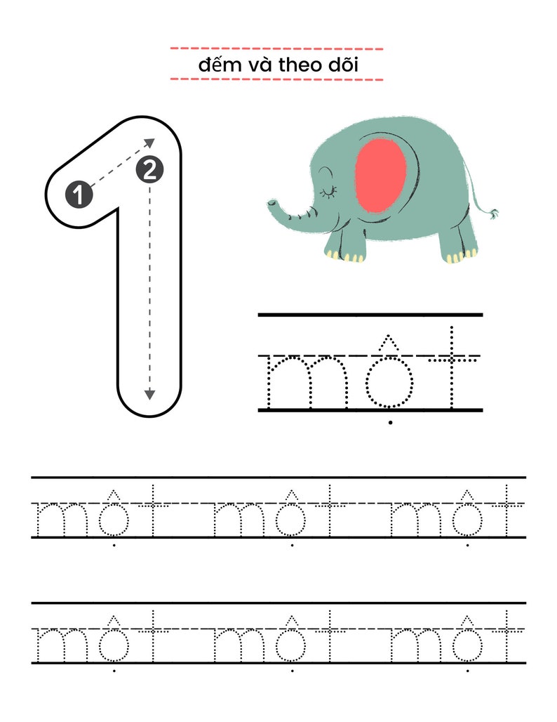 Vietnamese Number Tracing Worksheets - Etsy