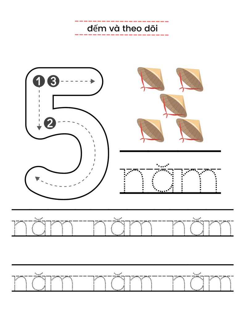 Vietnamese Number Tracing Worksheet - Tap Viet Con So - Etsy
