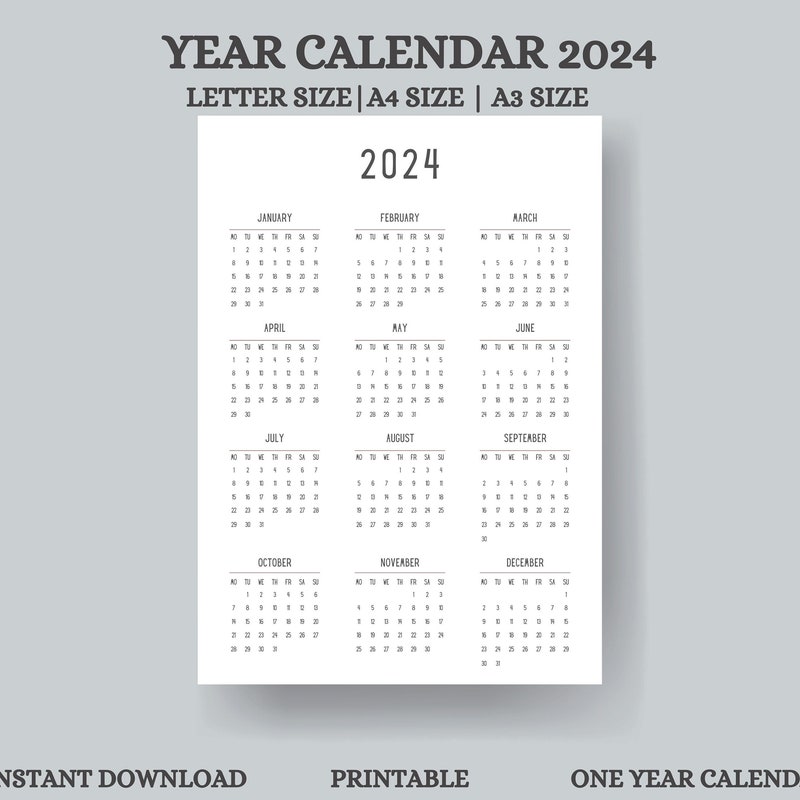 Printable 2024 Calendar - Etsy