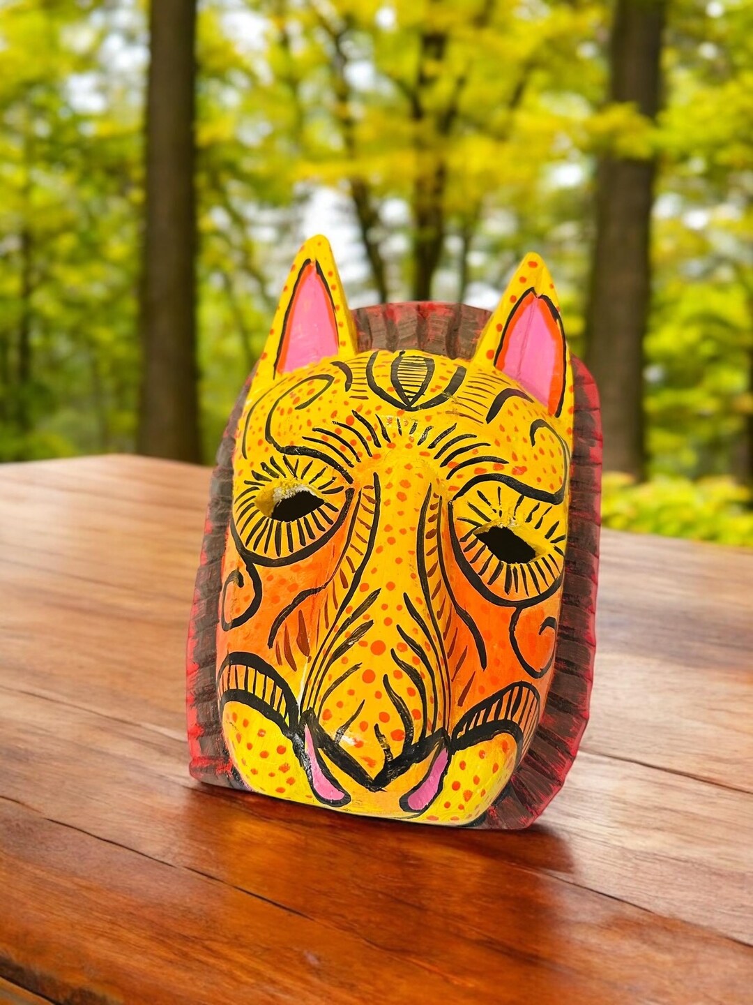 Hand-painted Pinewood Jaguar Mask From Guatemala, Vintage Mexican Masks ...