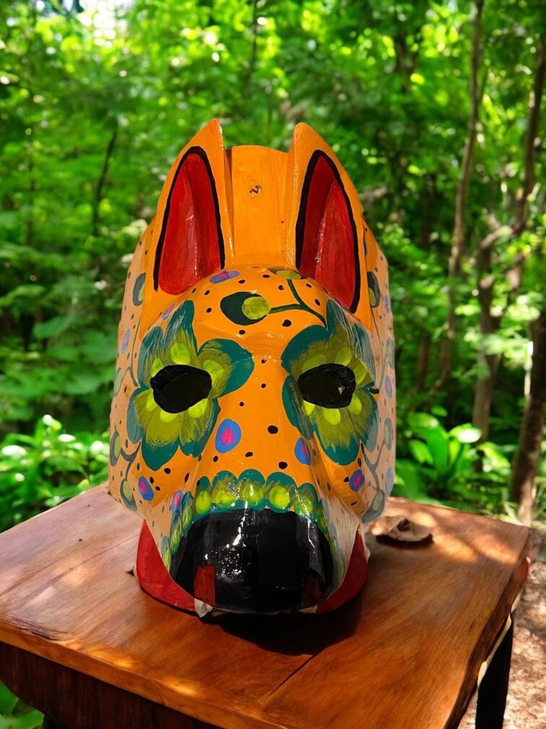 Carved Vintage Wooden Dog Mask Wall Art | Decorative Wood Mayan Dog ...