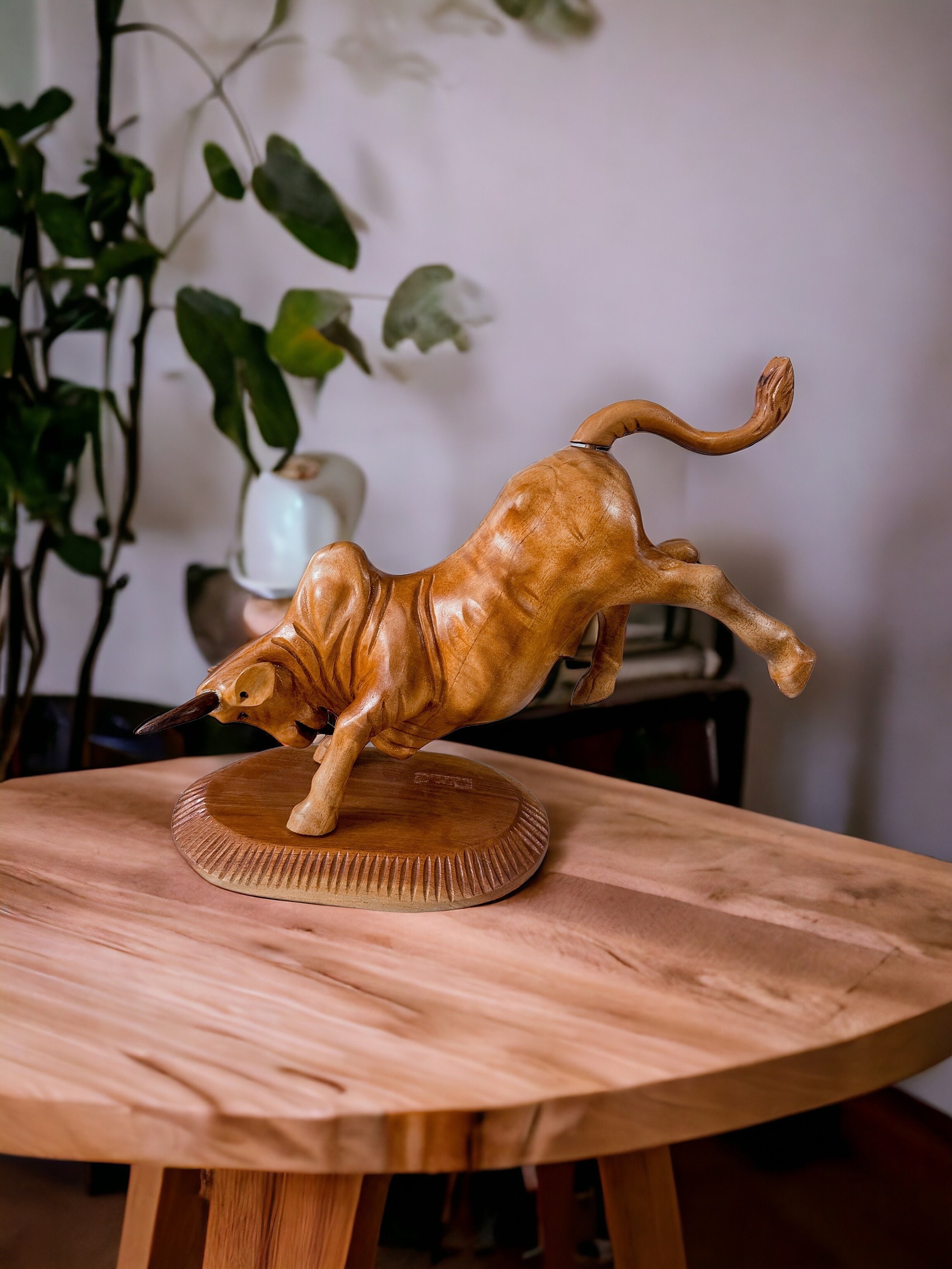 Hand Carved Wood, Folk Art Bull Figure, Taurus Cattle Coffee Wall ...