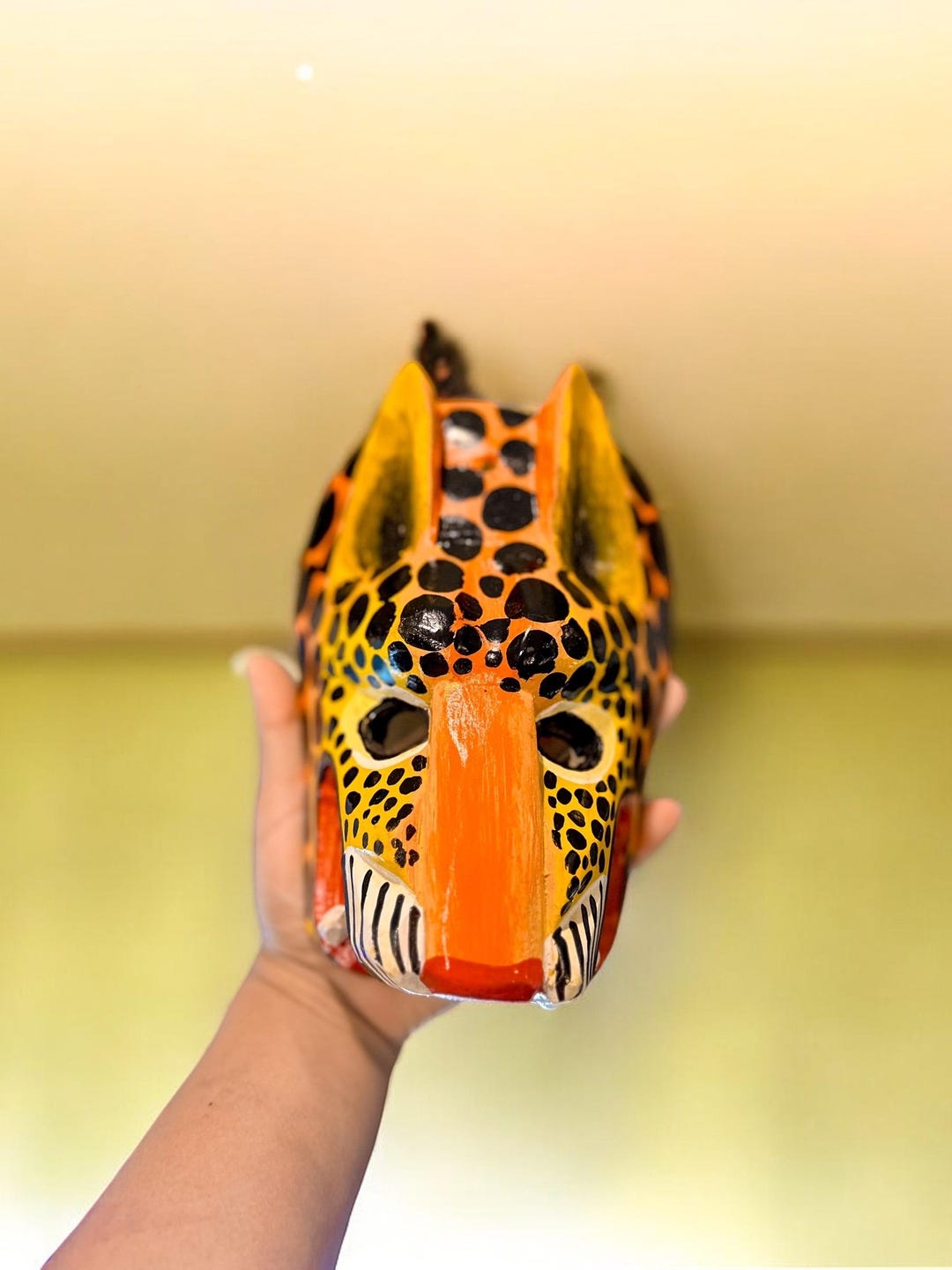 Hand-painted Pinewood Jaguar Mask From Guatemala, Vintage Mexican Masks ...