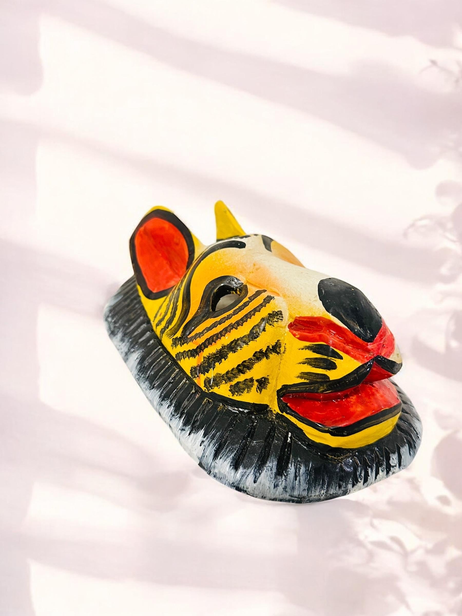 Hand-painted Pinewood Jaguar Mask From Guatemala, Vintage Mexican Masks ...