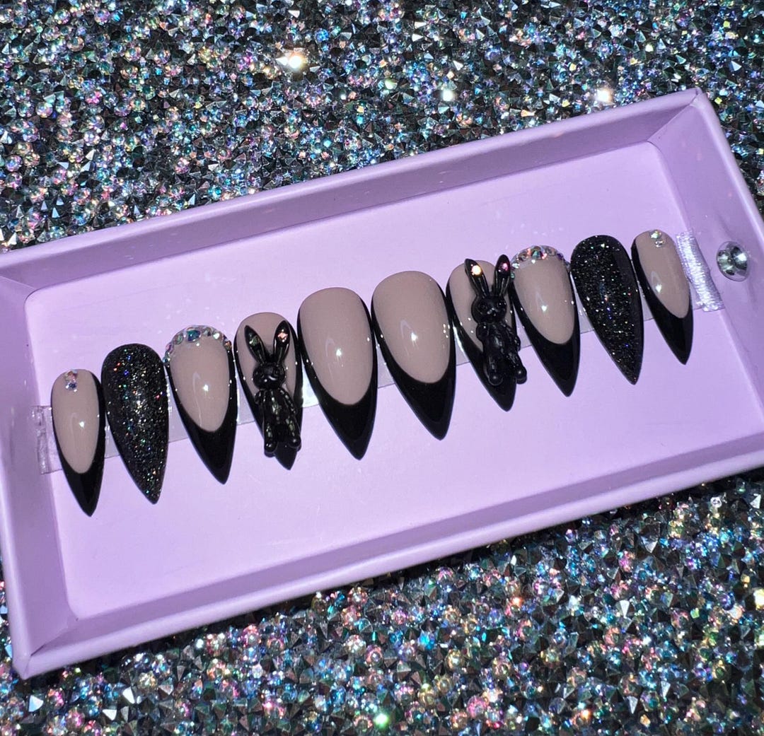 Buffy Press on Nails Nude Nails With French Some Bling & a Bunny Charm ...